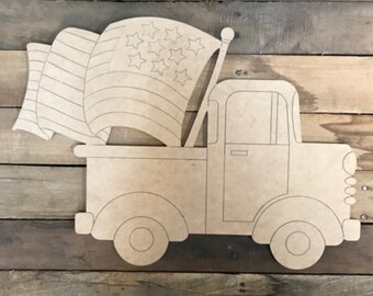 Patriotic Pickup Truck With Flag, 4th of July Truck DIY, Unfinished ...