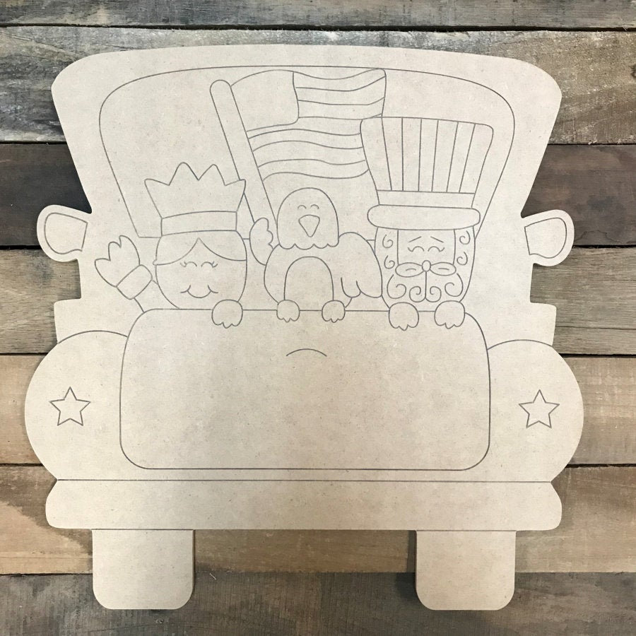 Uncle Sam and Lady Liberty Truck, Patriotic Pickup Truck Wood Paintable ...