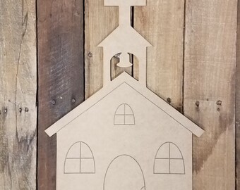 Church House Chapel Shape, Engraved Church With Steeple Building Cutout ...