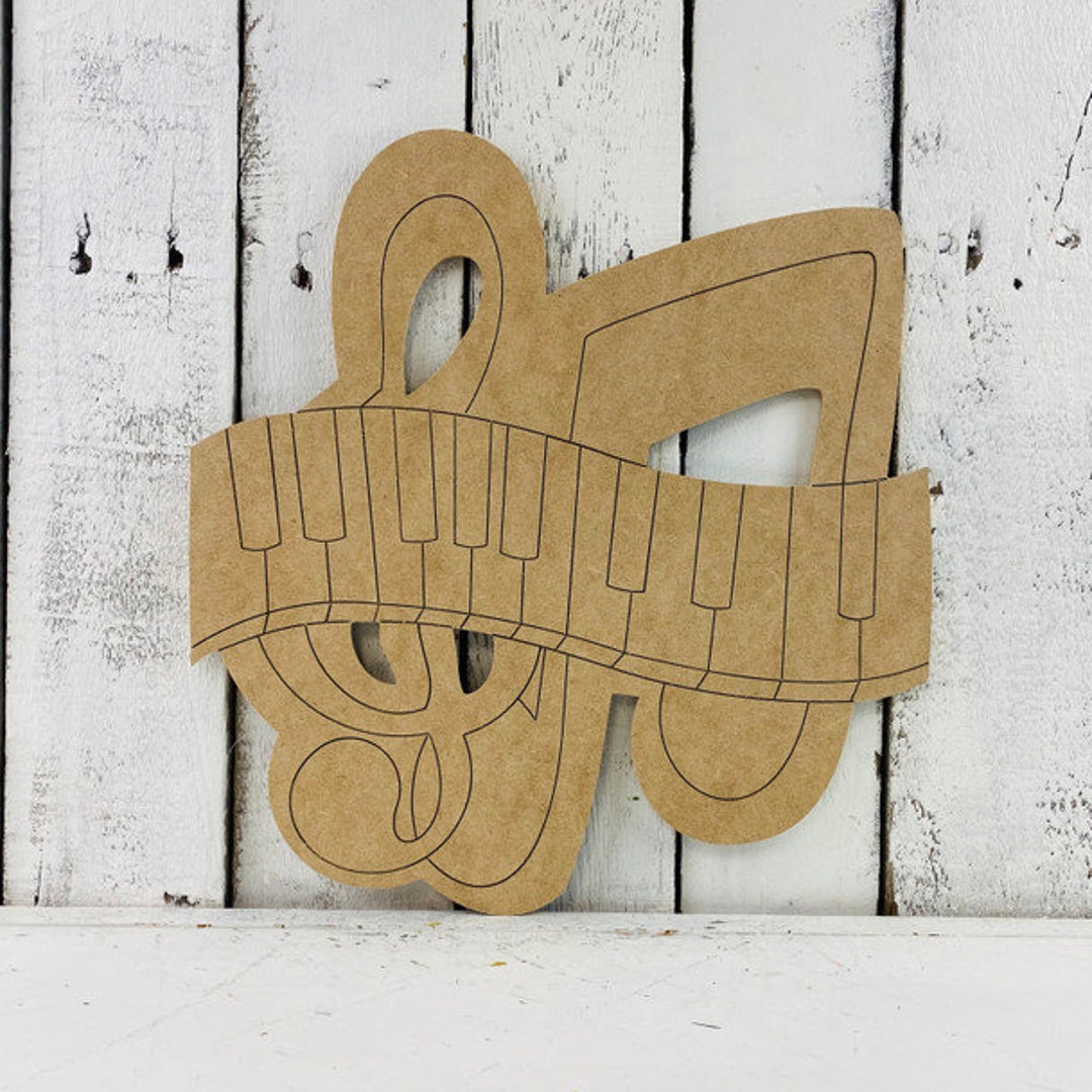 Keys and Music Notes, Music Shape Unfinished Wood Cutout, Paint by Line ...