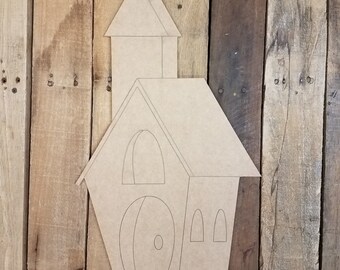 Church House Chapel Shape, Engraved Church With Steeple Building Cutout ...