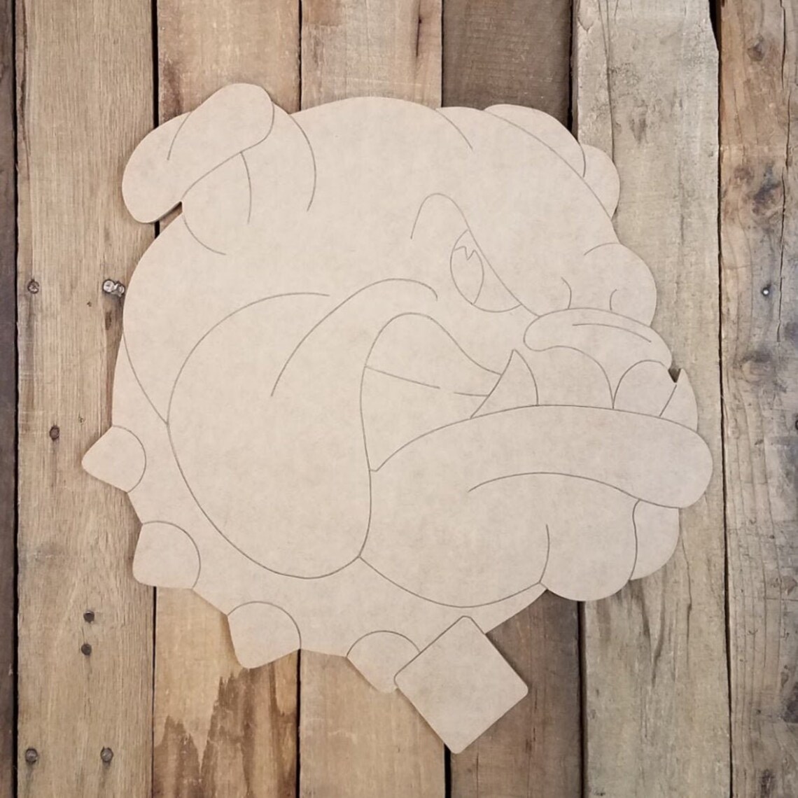 Bulldog Head With Collar, Pet Dog With Teeth Grinning Wood Cutout ...