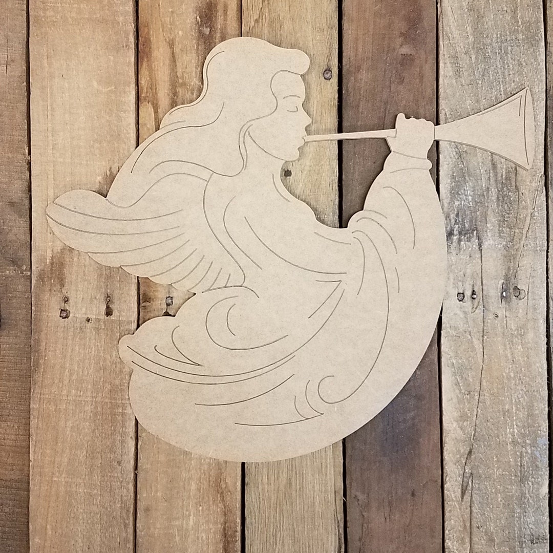 Angel With Trumpet, Unfinished Wall Art, DIY Paintable, Wood Cutout ...