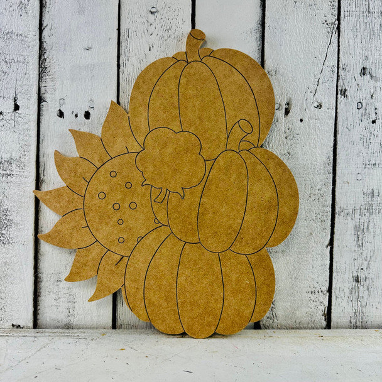 Fall Pumpkin Cluster With Sunflower and Cotton, Unfinished Wood Cutout ...