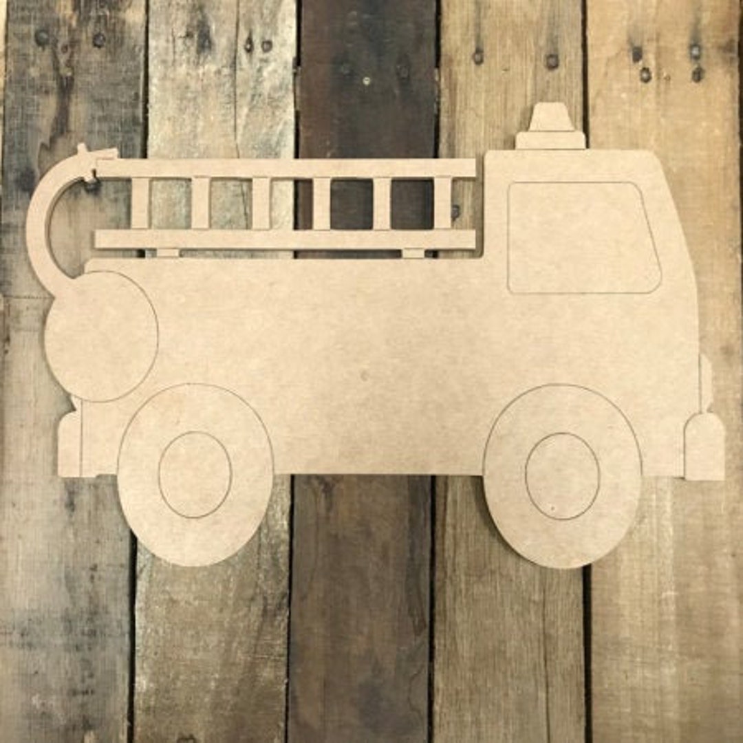 Fire Truck With Ladder, Emergency Fire Engine Cutout Unfinished Wooden ...