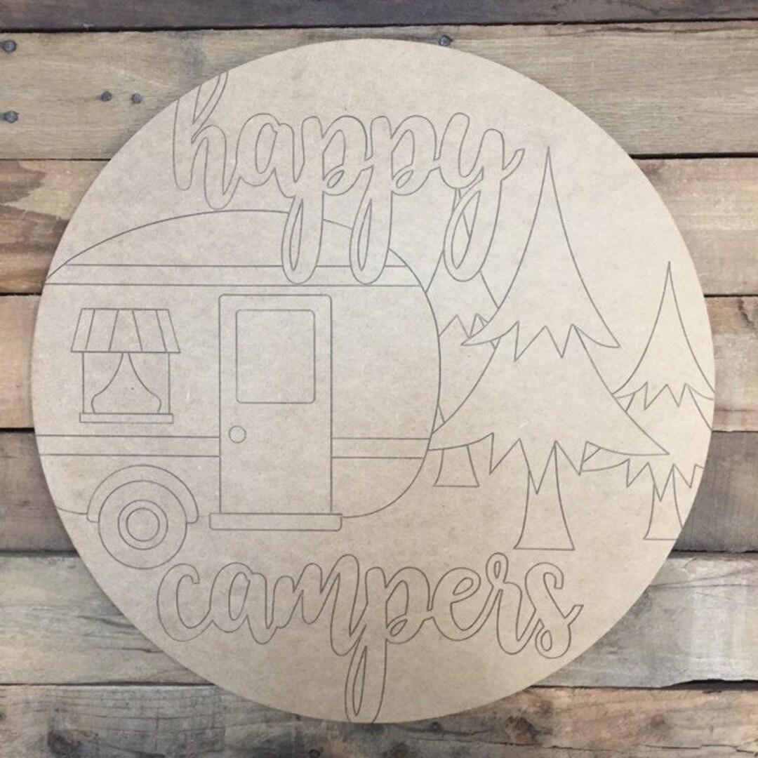 Happy Camper Circle, Wood Cutout, Camping Theme Shape, Paint by Line ...