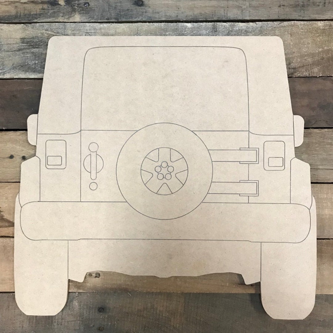 Back of Jeep Wood Cutout, Sport Vehicle Jeep Rear Profile Unfinished ...