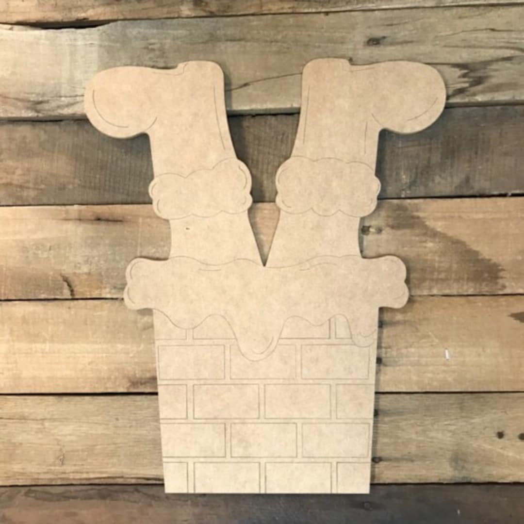Santa Stuck in Chimney Cutout Shape, Winter Decor Paint by Line ...