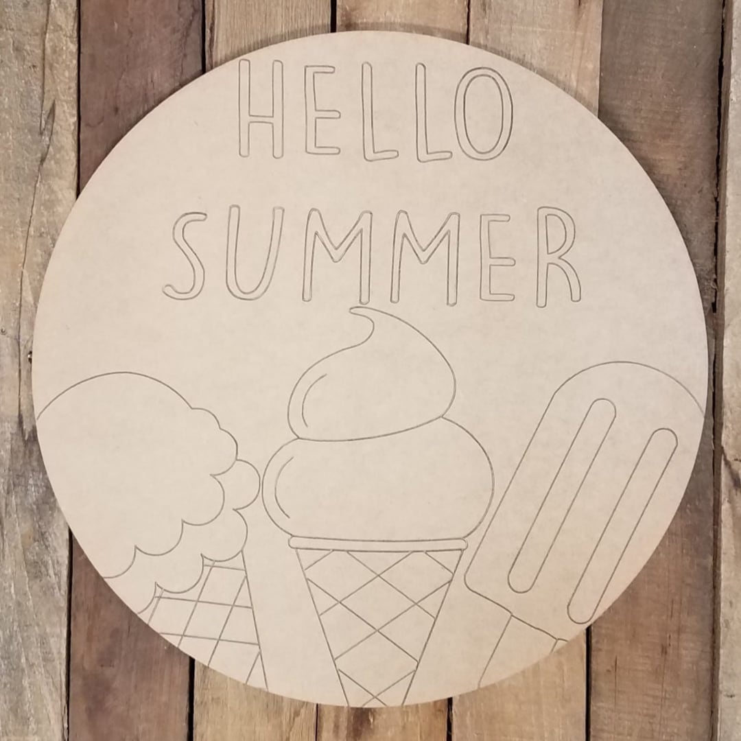 Hello Summer Ice Cream Circle Plaque, Summer Cold Snack Treats Engraved ...