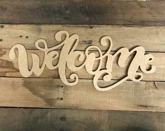 Hi Script Connected Word, Unfinished Wooden Word Art, Paintable Word ...