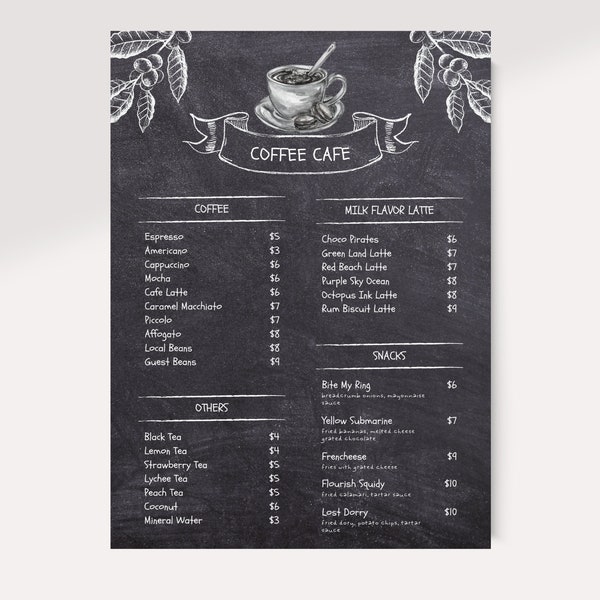 Coffee Menu - Etsy