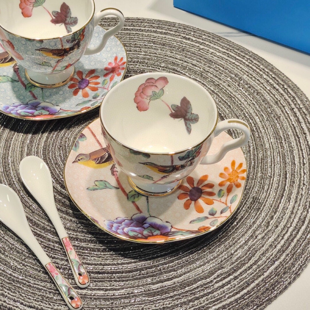 Vintage Bird Design Bone China Teacup and Saucer Set Handmade England ...