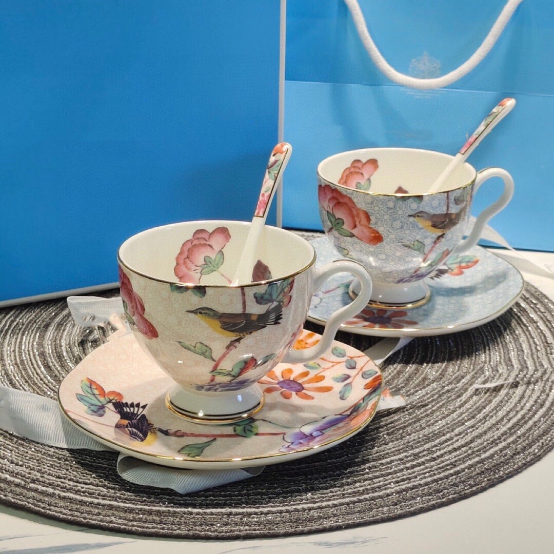 Vintage Bird Design Bone China Teacup and Saucer Set Handmade England ...