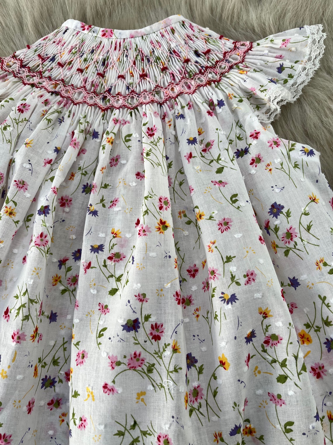 Hand Smocked Floral Baby Bishops Dress swiss Voile Age 6-9 Months - Etsy UK