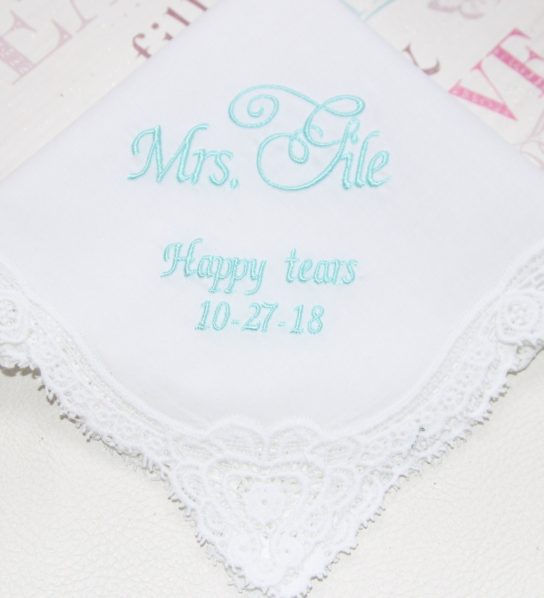 Bride Embroidered Lace Handkerchief - Handmade Personalized Hankies for ...