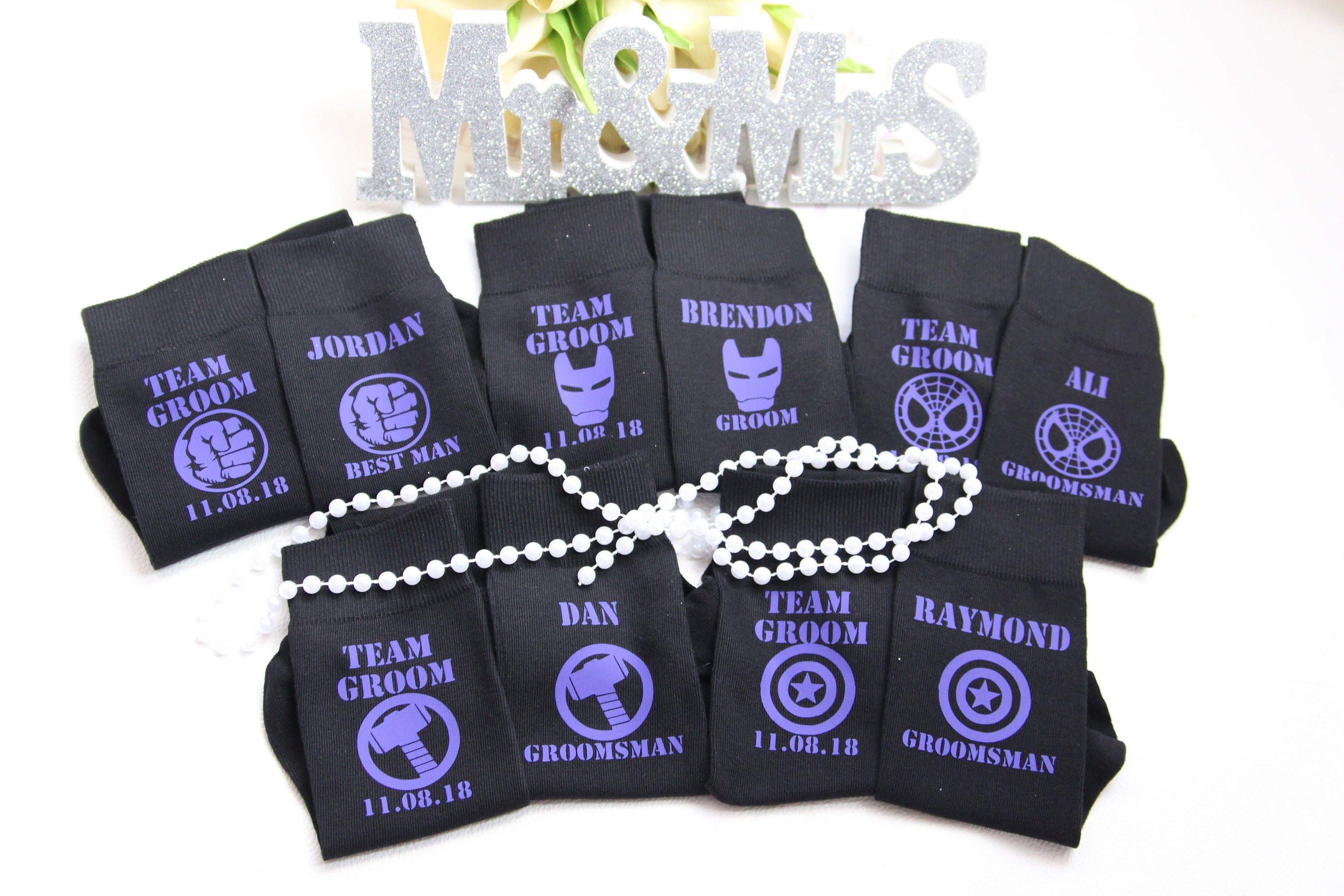 Personalized Mens Superhero Socks - Groomsmen Socks for Wedding ...