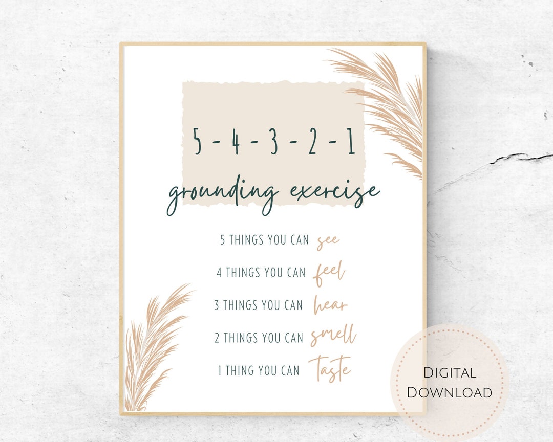 Mindfulness Grounding Exercise Print - 5-4-3-2-1 - Self Care Printable ...
