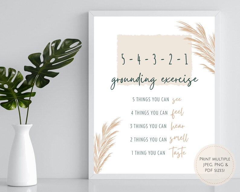 5-4-3-2-1 Grounding Exercise Print – Mindfulness Poster (digital ...