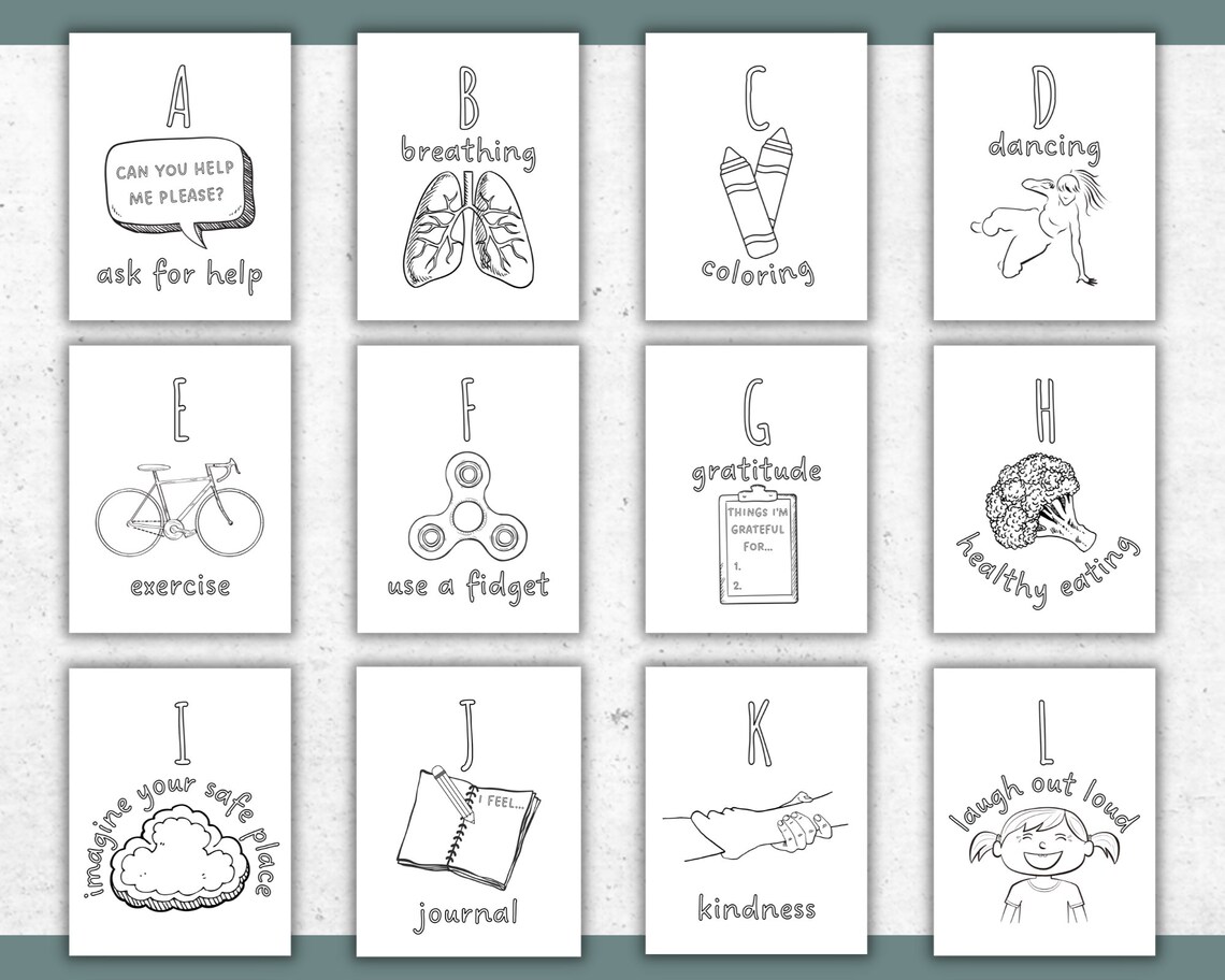 28 Printable Coping Skills Alphabet Coloring Pages Self Care - Etsy