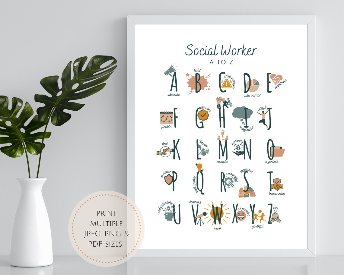 Social Worker Alphabet Print Social Worker Sign Social - Etsy
