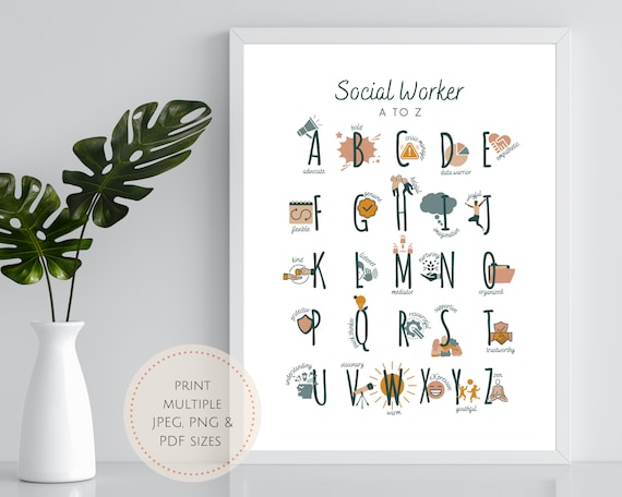 Social Worker Alphabet Print Social Worker Sign Social | Etsy