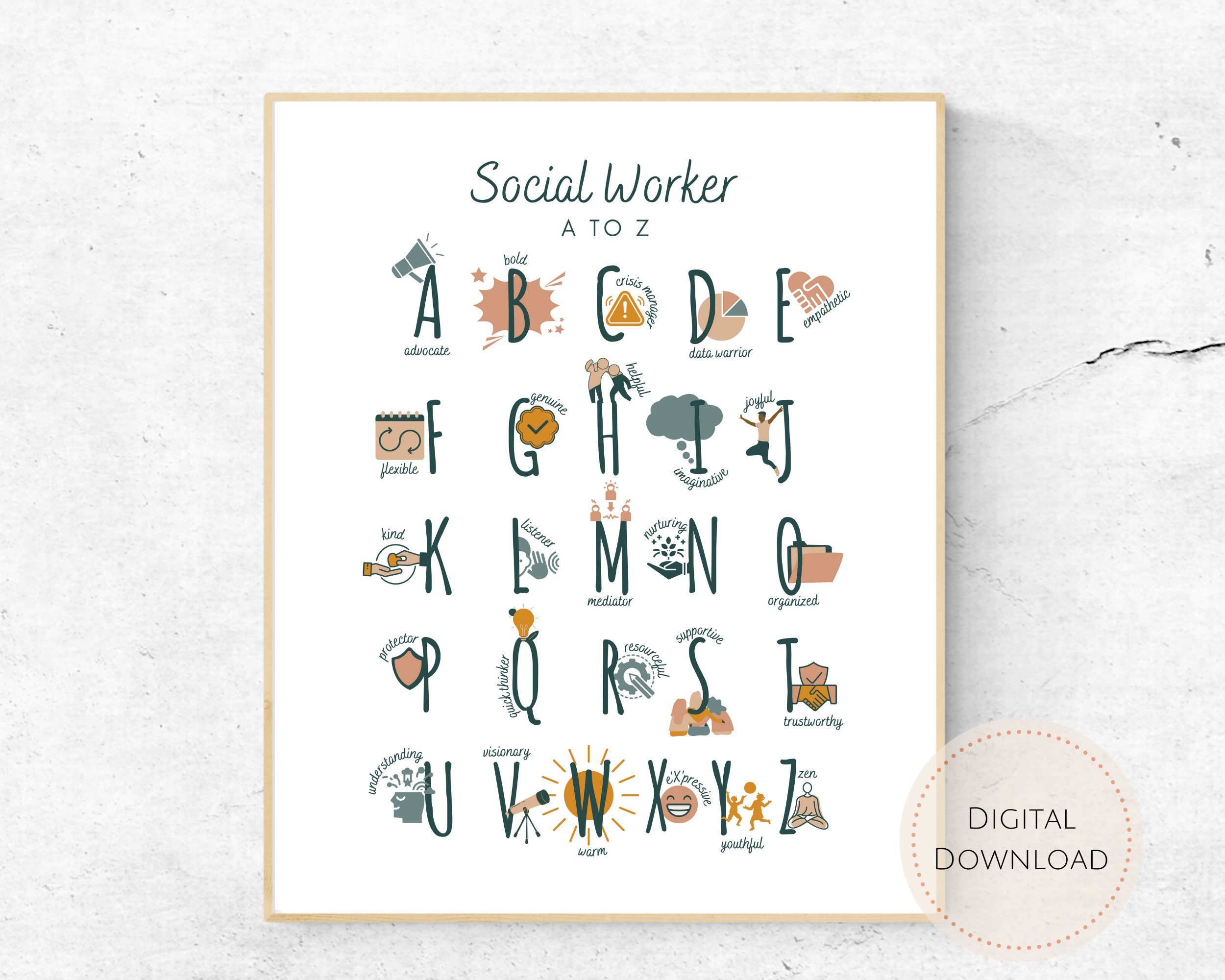Social Worker Alphabet Print - Social Worker Sign - Social Worker Gift ...
