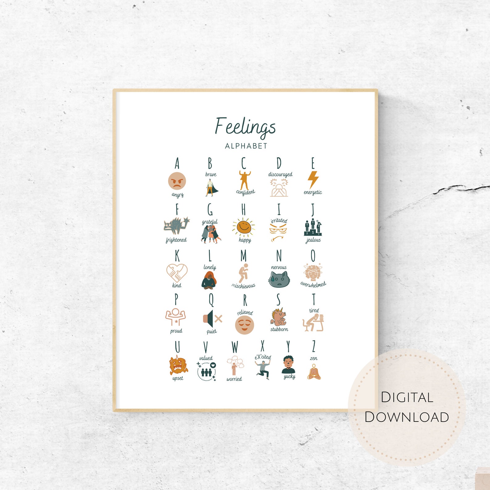 Feelings Alphabet Print – Emotions Chart, SEL Poster (digital Download ...