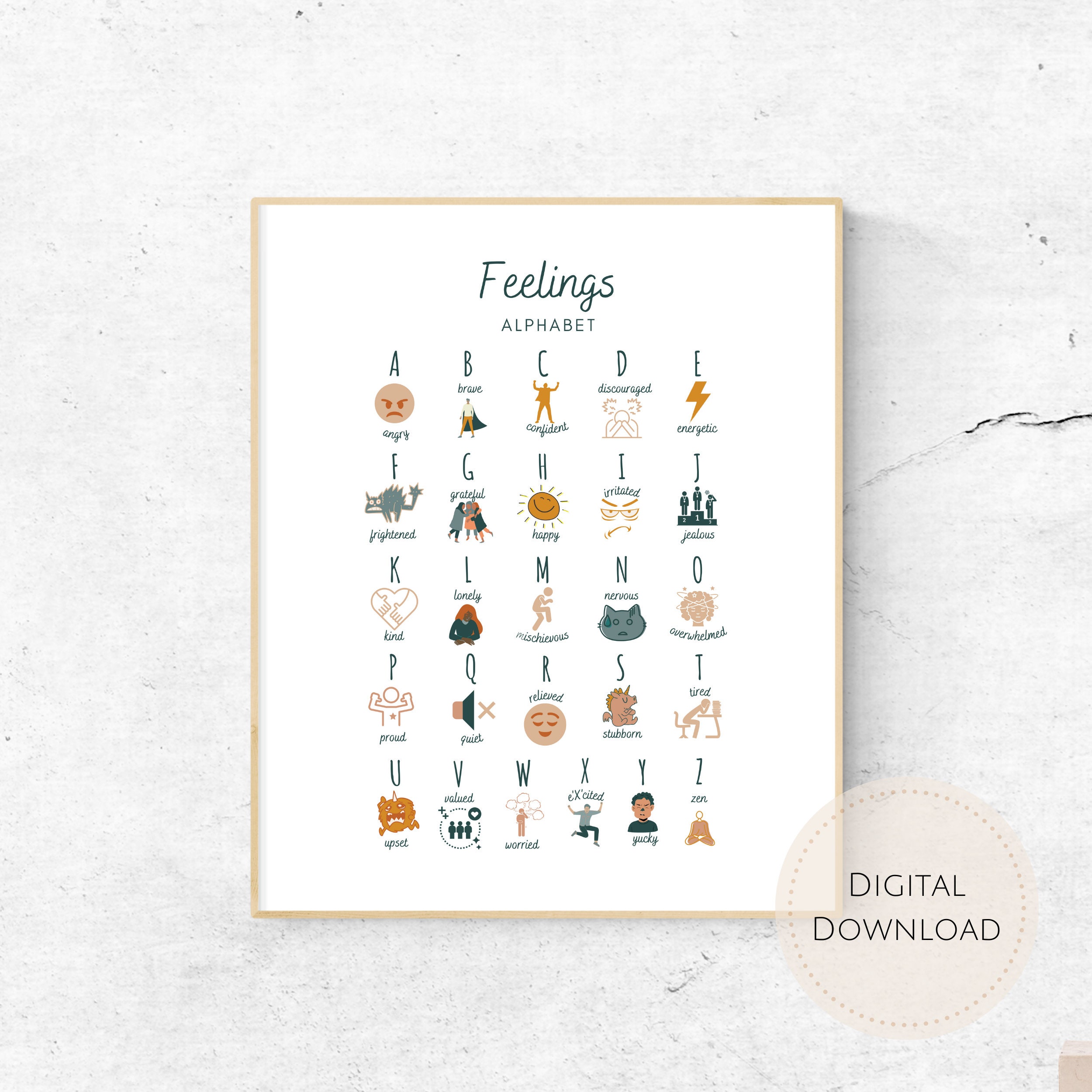Feelings Alphabet Print - Identify Emotions Printable - SEL ...