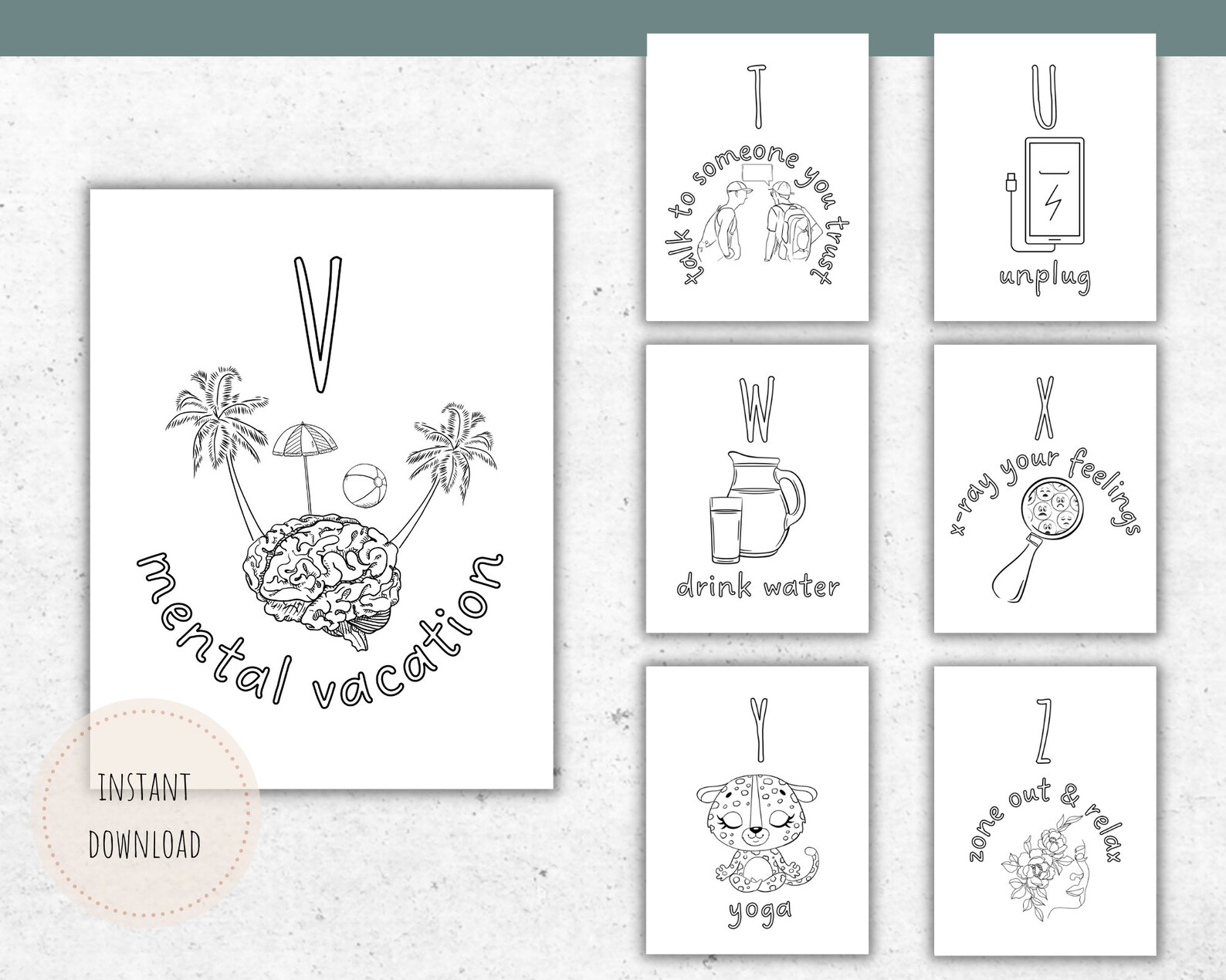 28 Printable Coping Skills Alphabet Coloring Pages - Self Care ...