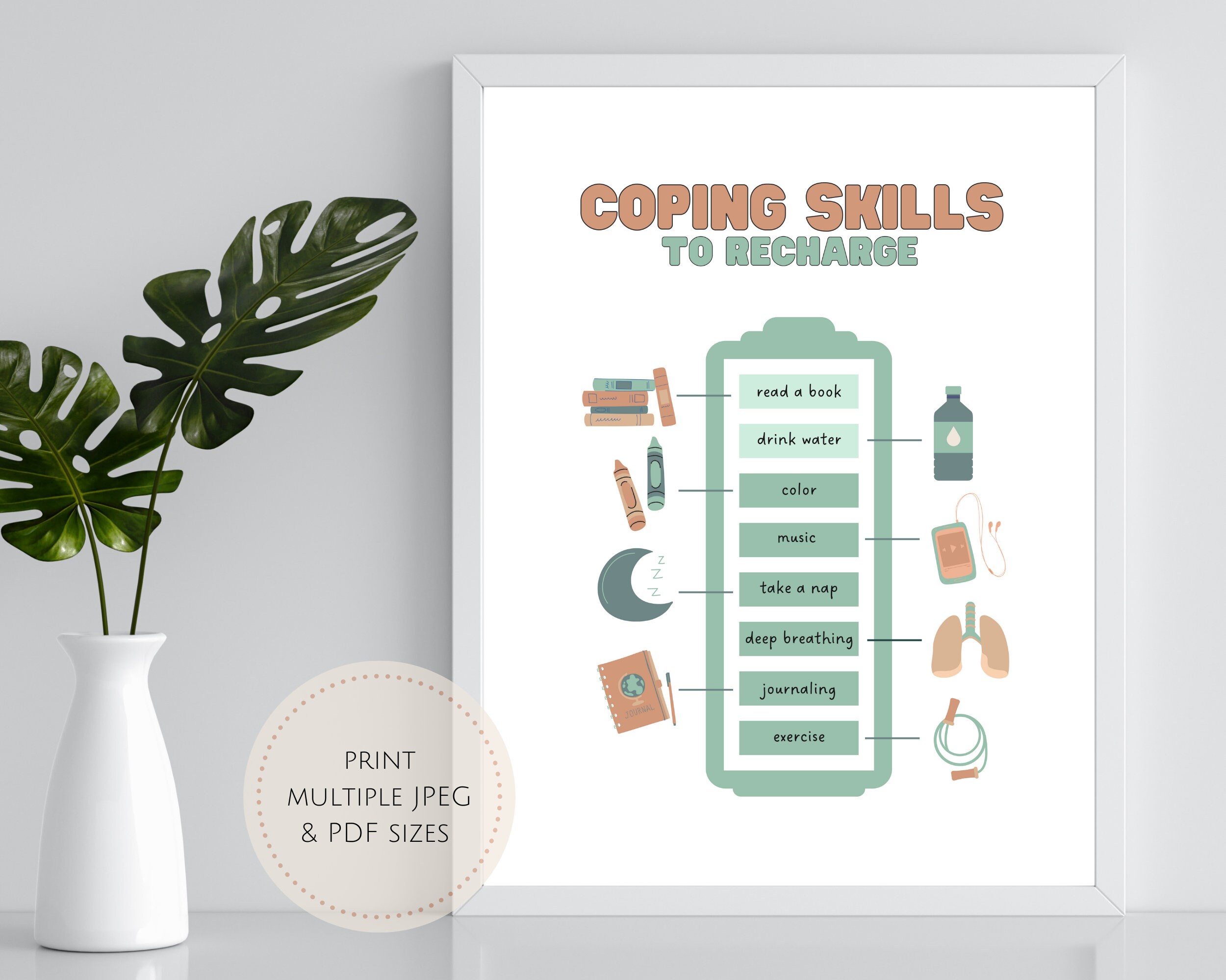 Coping Skills Recharge Poster, Mental Health Wall Art (digital Download ...