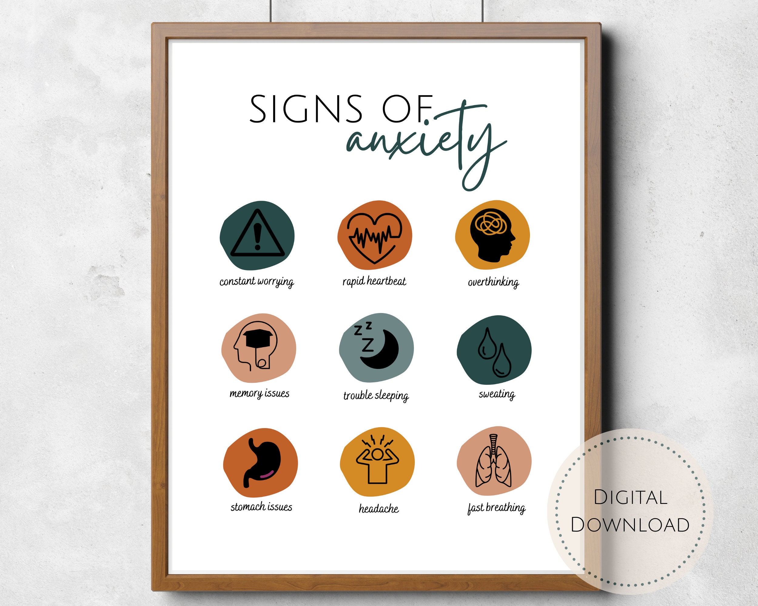 Signs of Anxiety Printable Self Care Art Therapist Office School ...