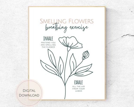 Breathing Mindfully Exercise Print Smelling Flowers Self | Etsy