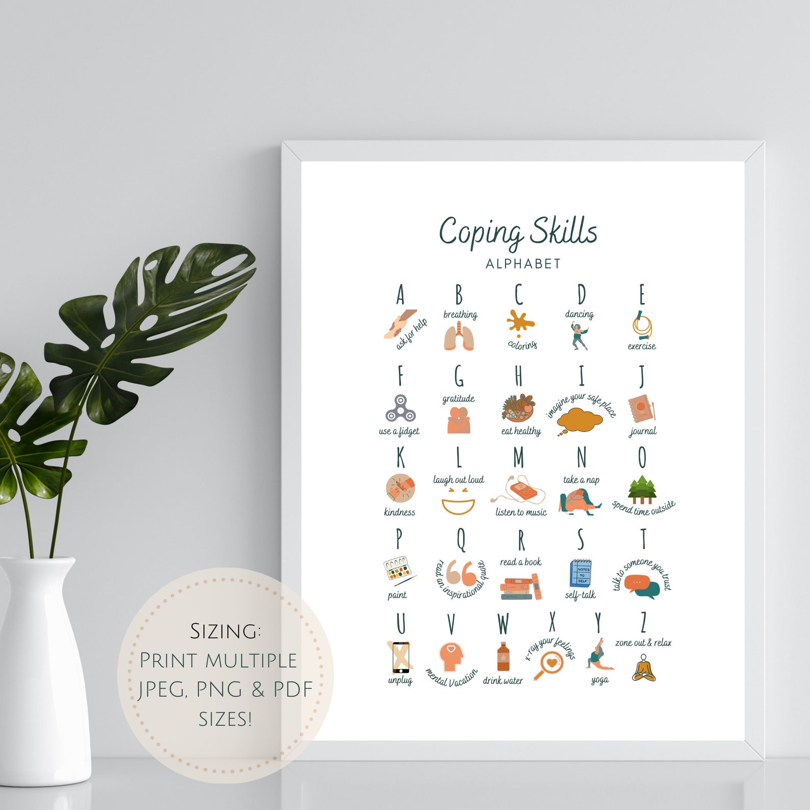 Coping Skills Alphabet Print Self Care Printable - Etsy