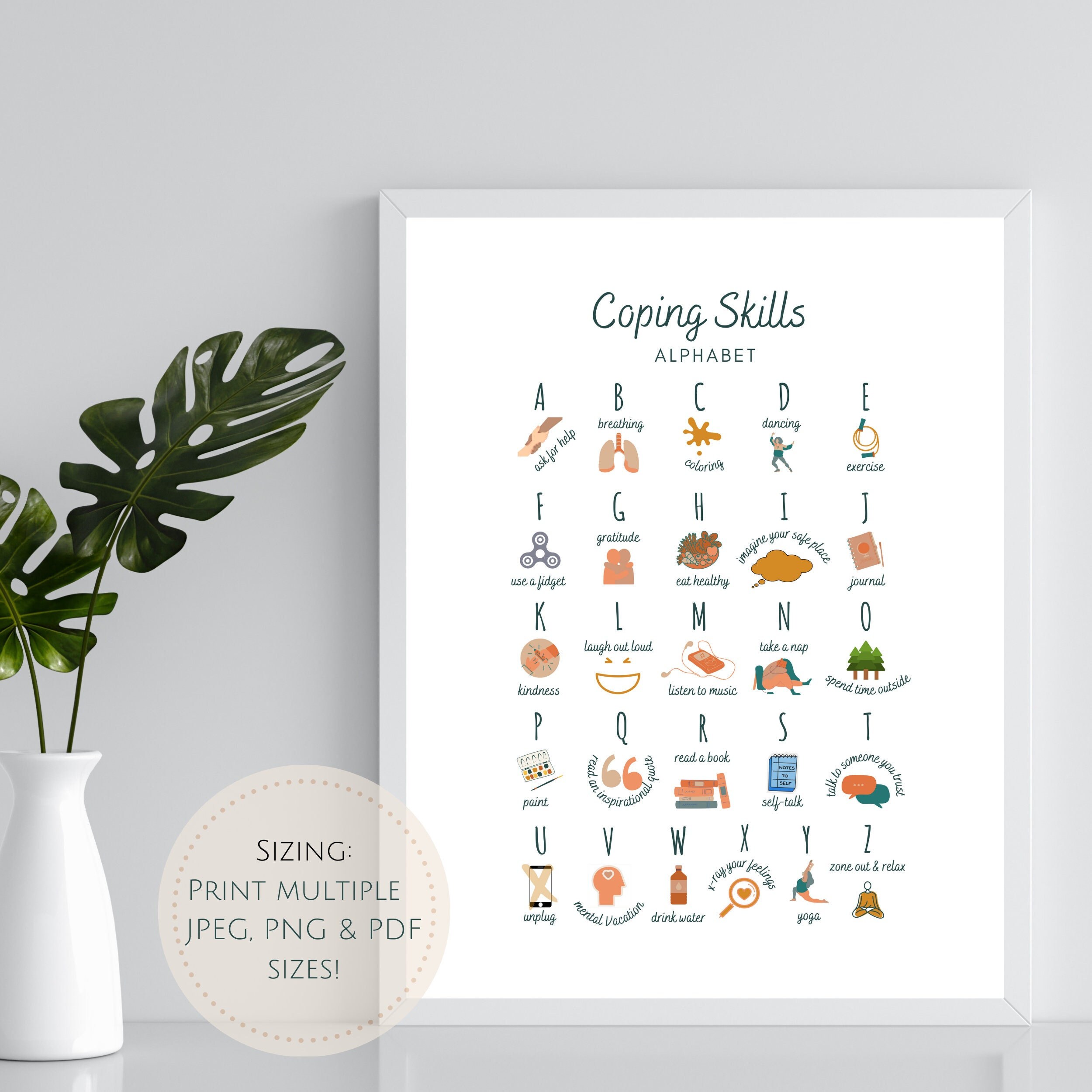 Coping Skills Alphabet Print Self Care Printable - Etsy UK