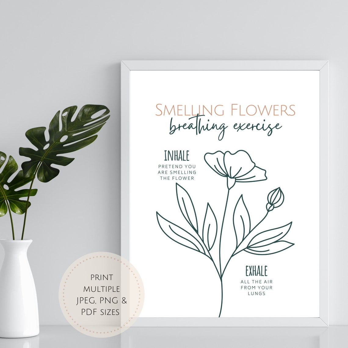 Breathing Mindfully Exercise Print Smelling Flowers Self | Etsy