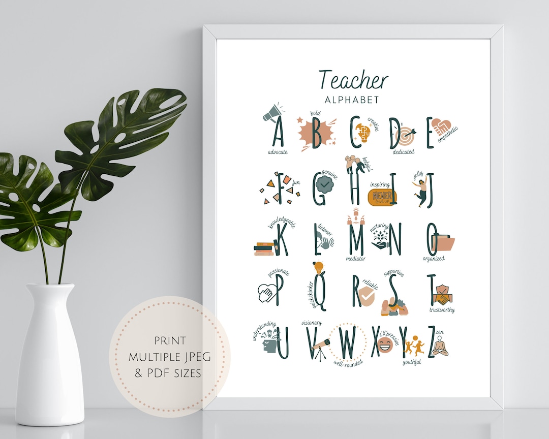 Teacher Alphabet Print - Educator Poster - Teacher Sign - Teacher Gift ...