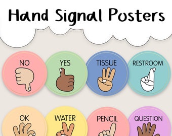 Multicultural Hand Signal Posters Ocean Rainbow Classroom | Etsy