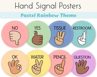 Multicultural Hand Signal Posters Pastel Rainbow Classroom - Etsy