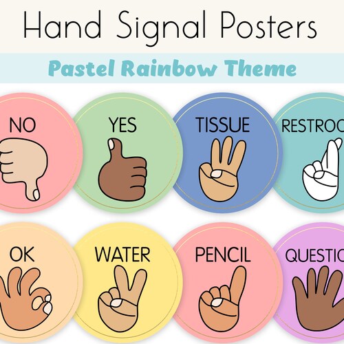 Multicultural Hand Signal Posters Pastel Rainbow Classroom - Etsy