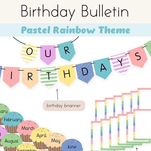 Birthday Bulletin Board Pastel Rainbow Classroom Decor - Etsy Canada