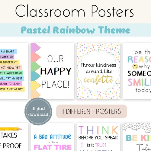 Classroom Poster Pack Pastel Rainbow Classroom Decor - Etsy