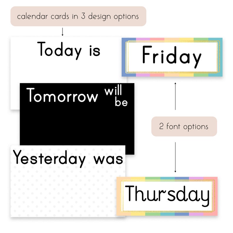 Calendar Cards | Pastel Rainbow | Classroom Decor - Etsy