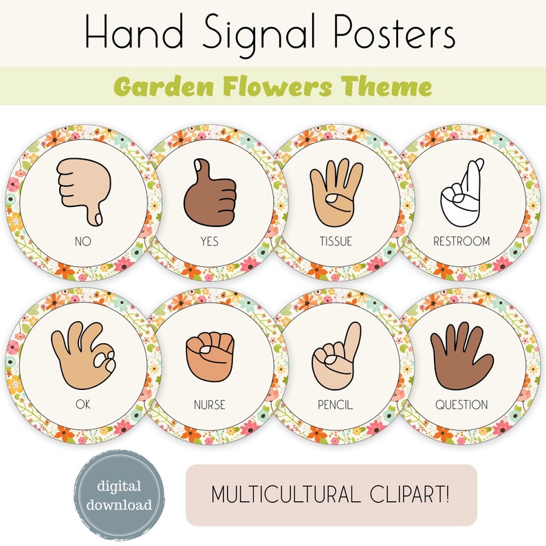 Multicultural Hand Signal Posters | Garden Flowers | Classroom ...