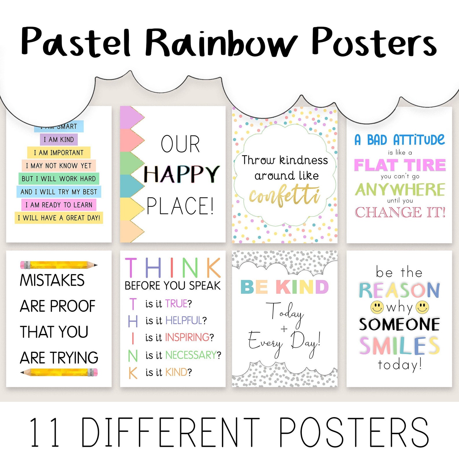 Classroom Poster Pack Pastel Rainbow Classroom Decor | Etsy