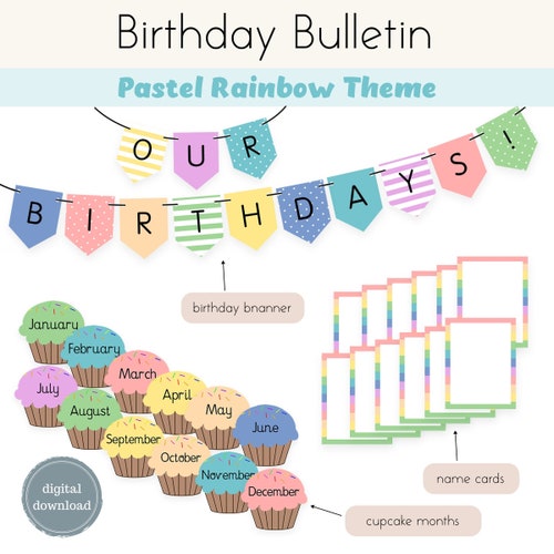 Birthday Bulletin Board Pastel Rainbow Classroom Decor - Etsy