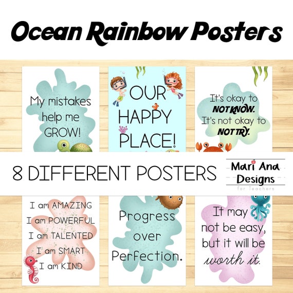 Classroom Poster Pack Ocean Rainbow Classroom Decor | Etsy