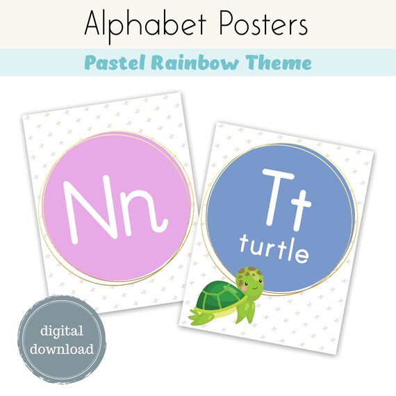 Classroom Alphabet Posters Pastel Rainbow Classroom Decor - Etsy
