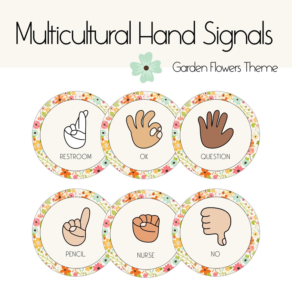 Multicultural Hand Signal Posters Garden Flowers Classroom - Etsy