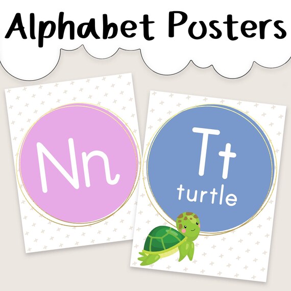 Classroom Alphabet Posters Pastel Rainbow Classroom Decor | Etsy