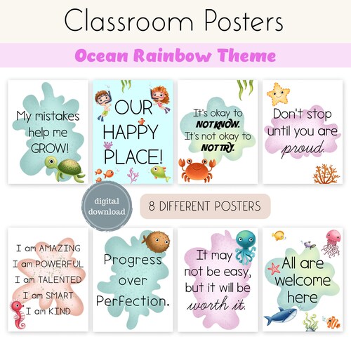 Classroom Poster Pack Ocean Rainbow Classroom Decor - Etsy